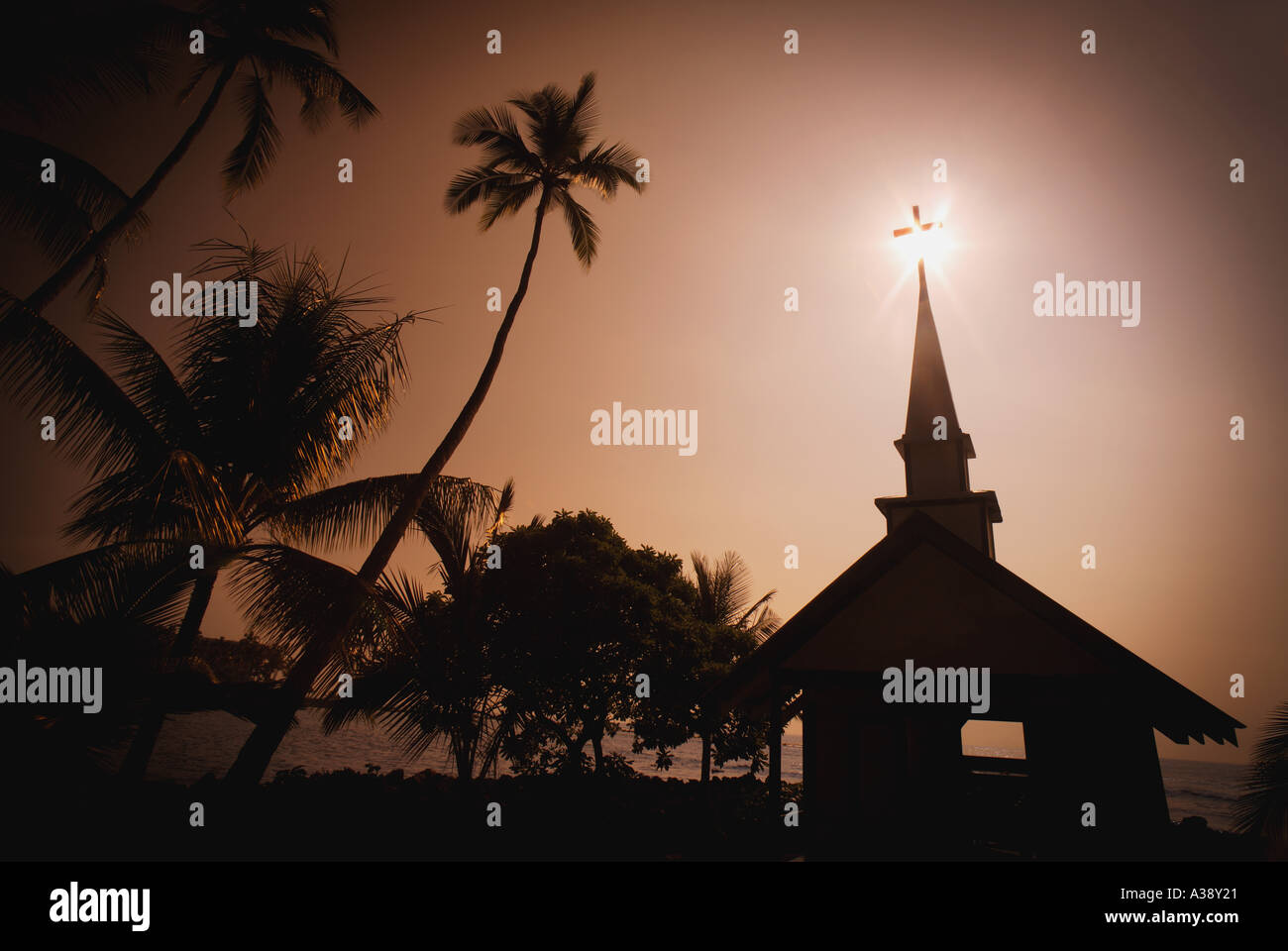 Tropical church in silhouette Stock Photo - Alamy