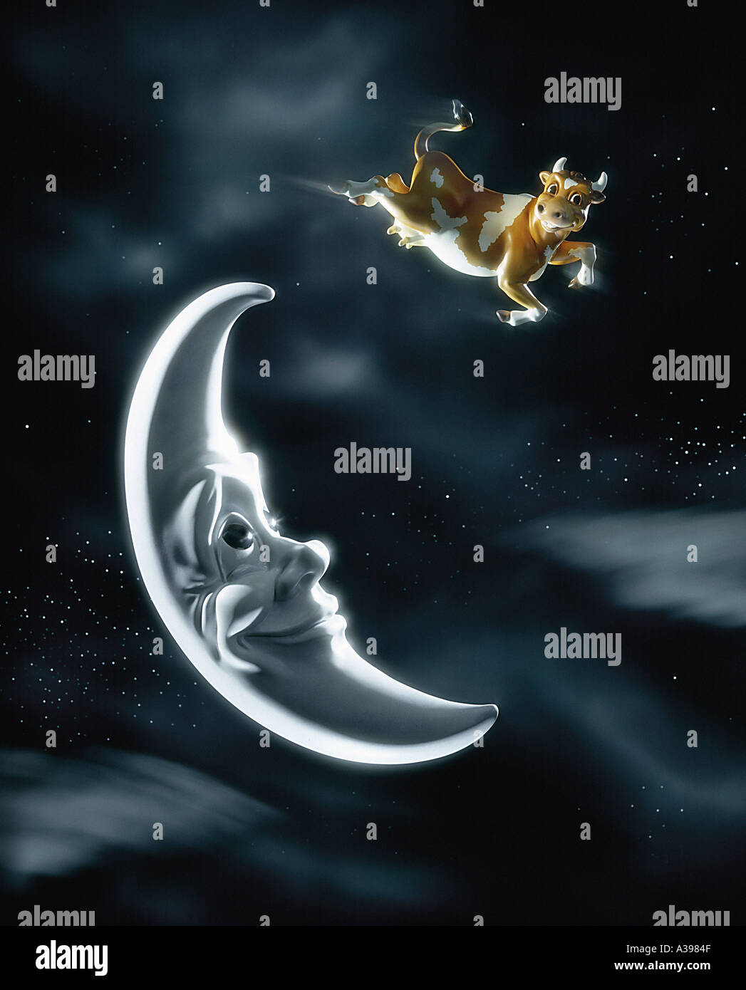 cow jumping over the moon Stock Photo - Alamy