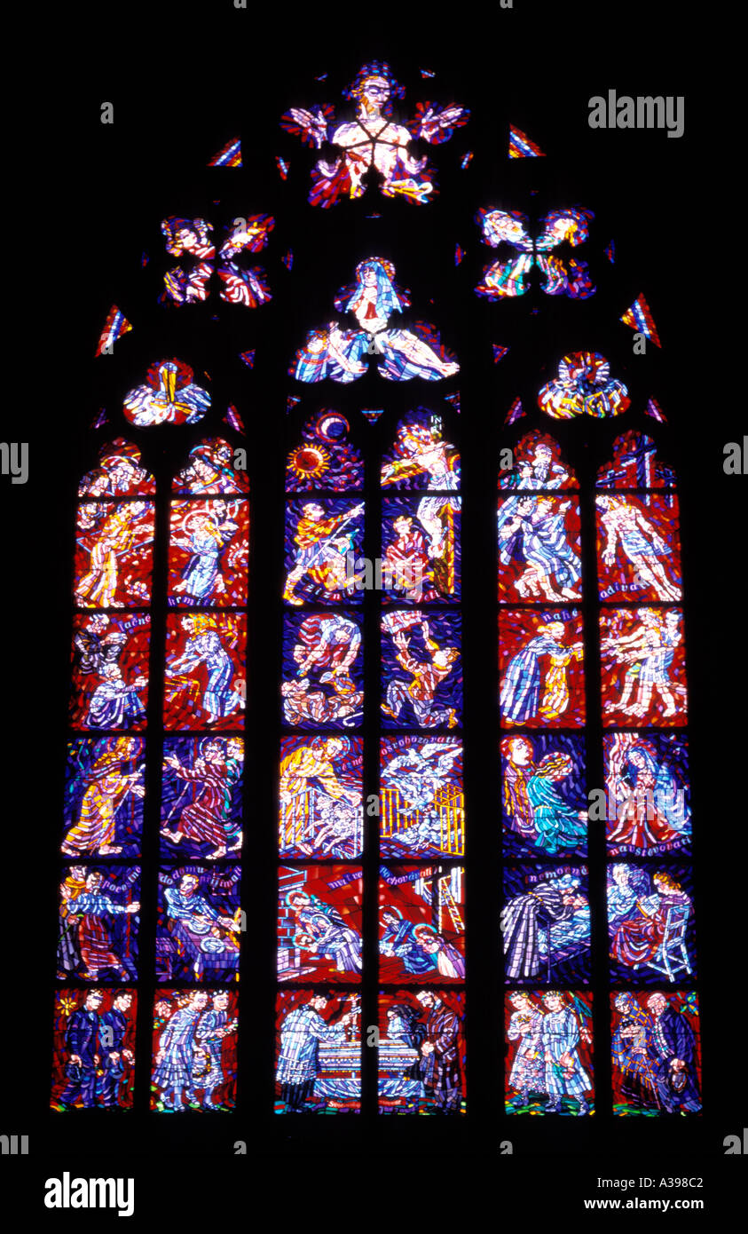 Czech Republic Prague St Vitus Cathedral Stained glass window Stock ...