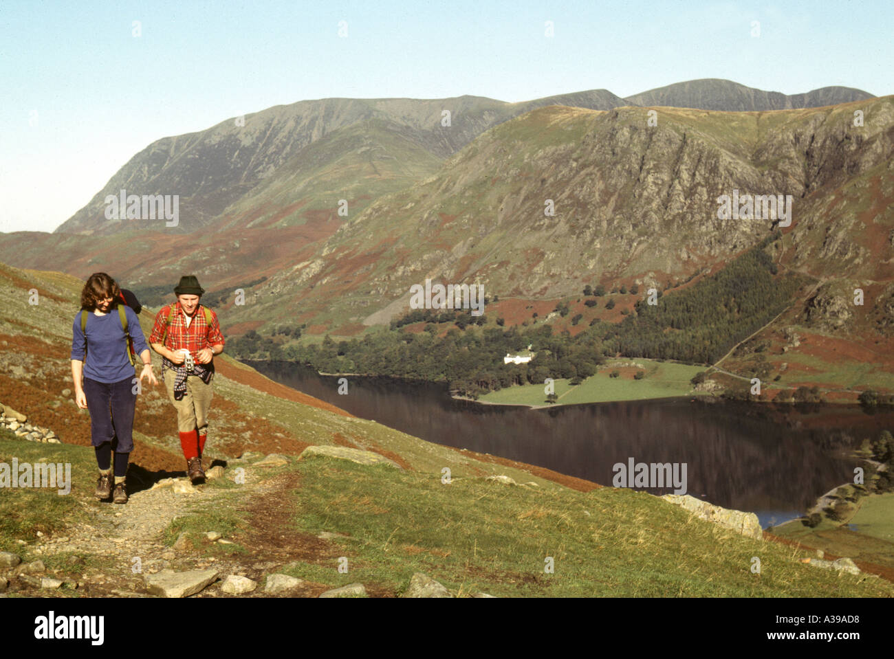 On footpath to Scarth Gap Pass from Buttermere Lake District England ...