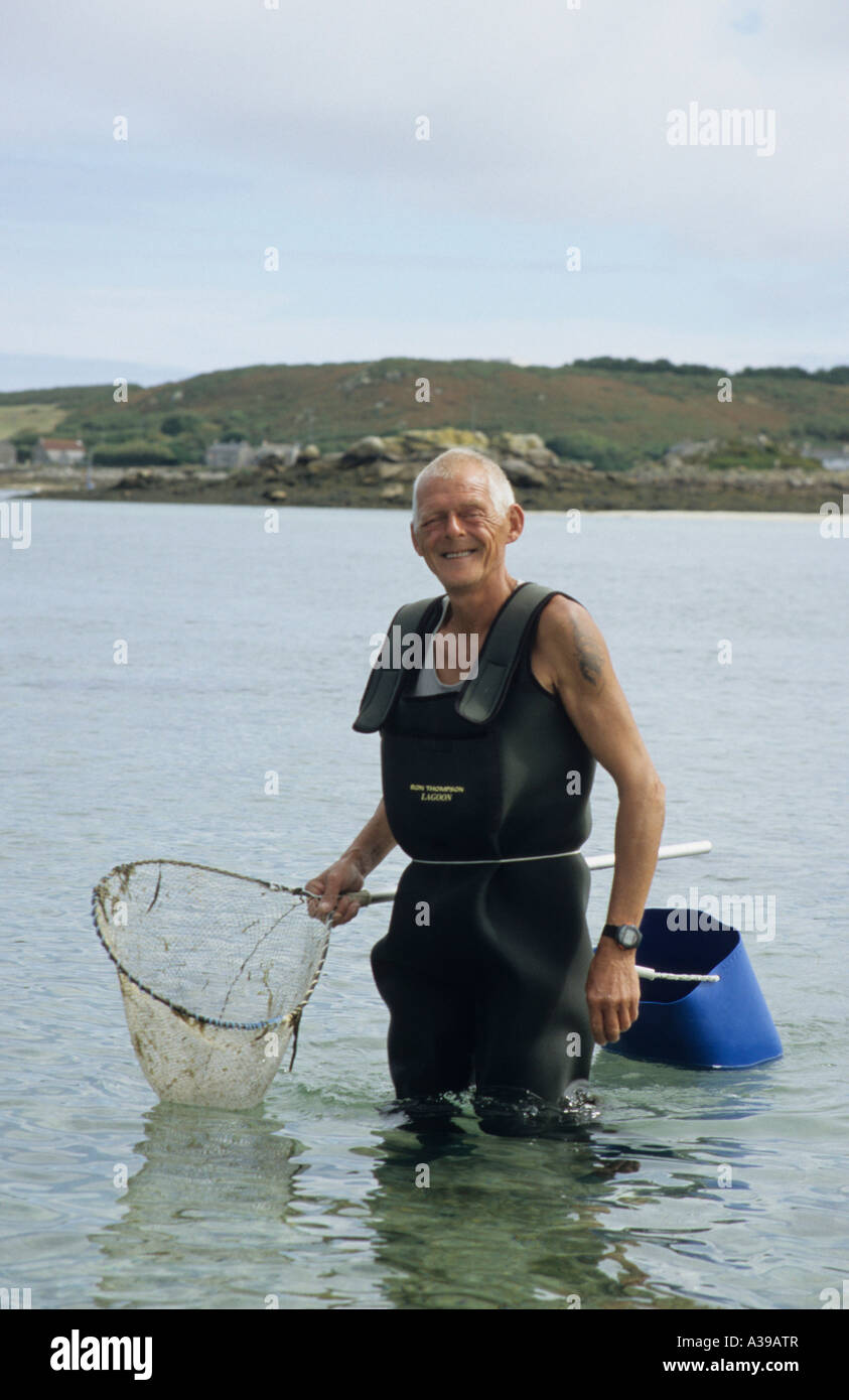 Islander shrimping Bryher Island Scilly Islands Cornwall England UK ...