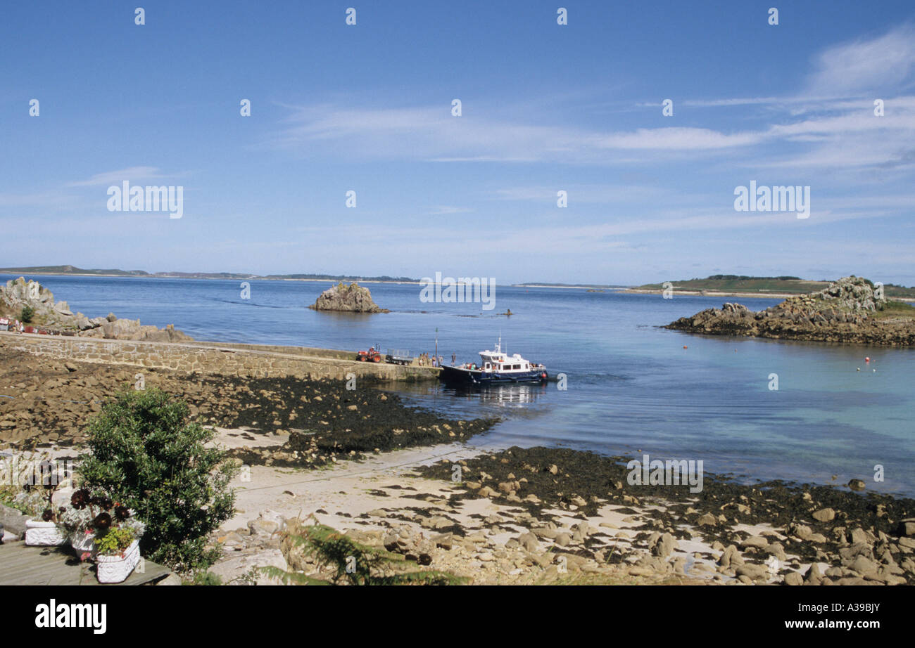 Ferry unloading supplies at St Agnes Scilly Islands Scillies Cornwall ...