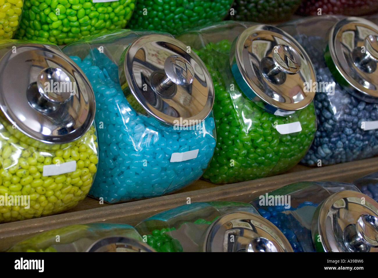 Close up of Jelly beans in jars at candy Stock Photo - Alamy