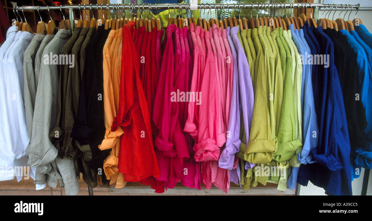 Colourful Shirts on a rail in Noosa Queensland Australia Stock Photo ...