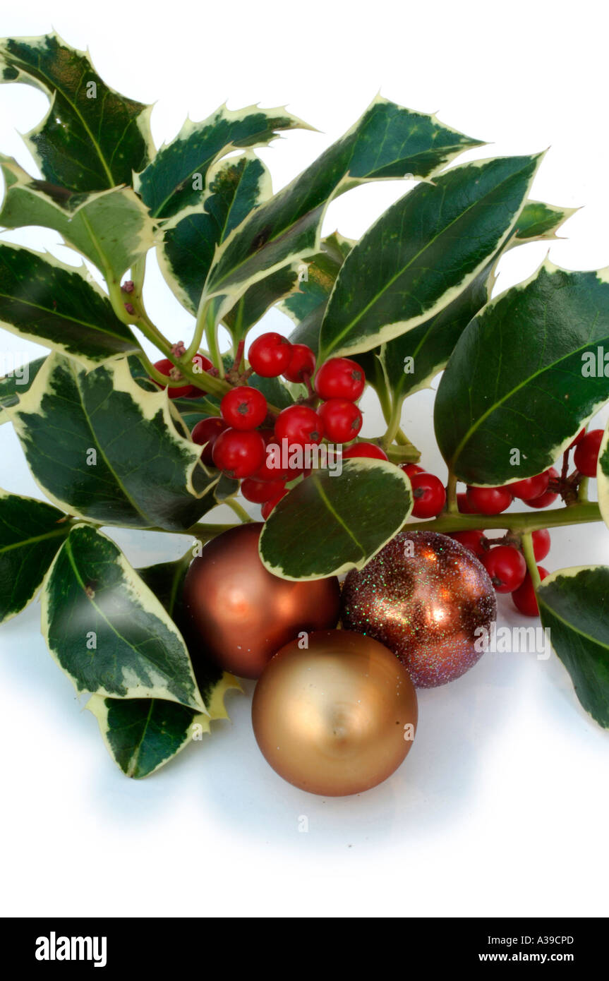 Christmas Decorations and Holly Stock Photo - Alamy