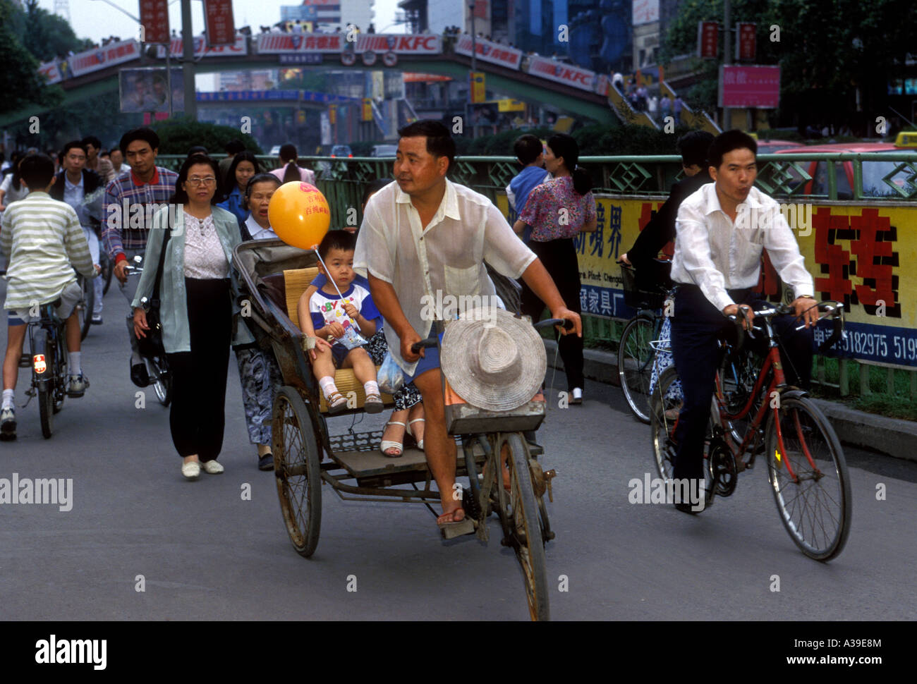 Chinese people, bicyclist, bicycle taxi, trishaw, rickshaw, Dongfeng ...