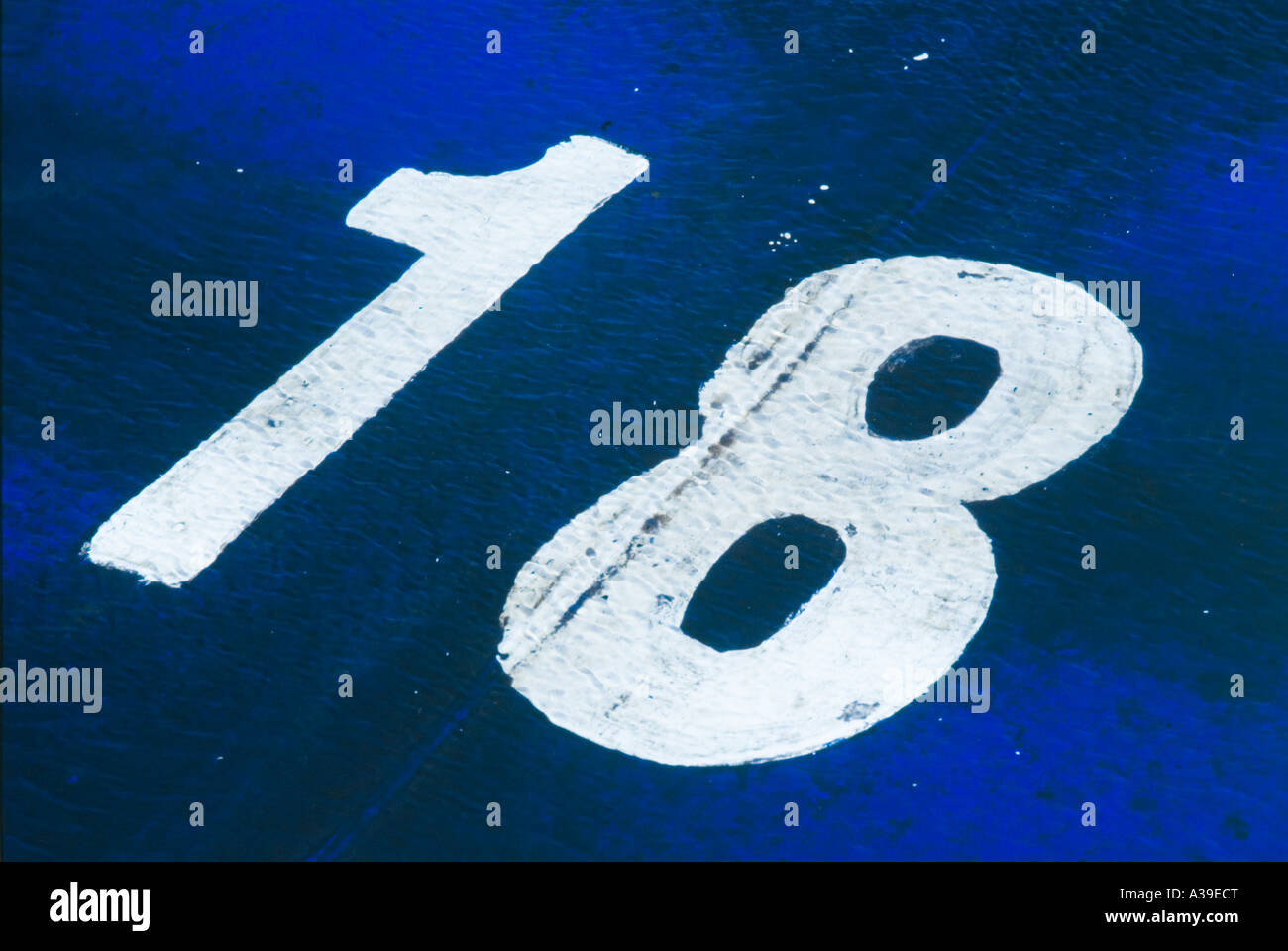 18, number, blue, white, the floor, rough, stone, ruined, close up ...