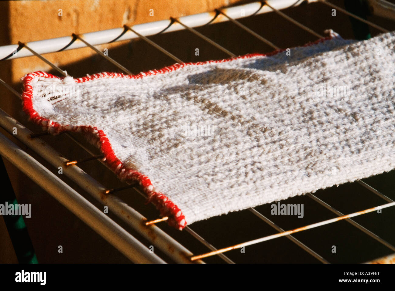 cloth, dirty, old, clean, white, red, close up, rough, drying rack ...