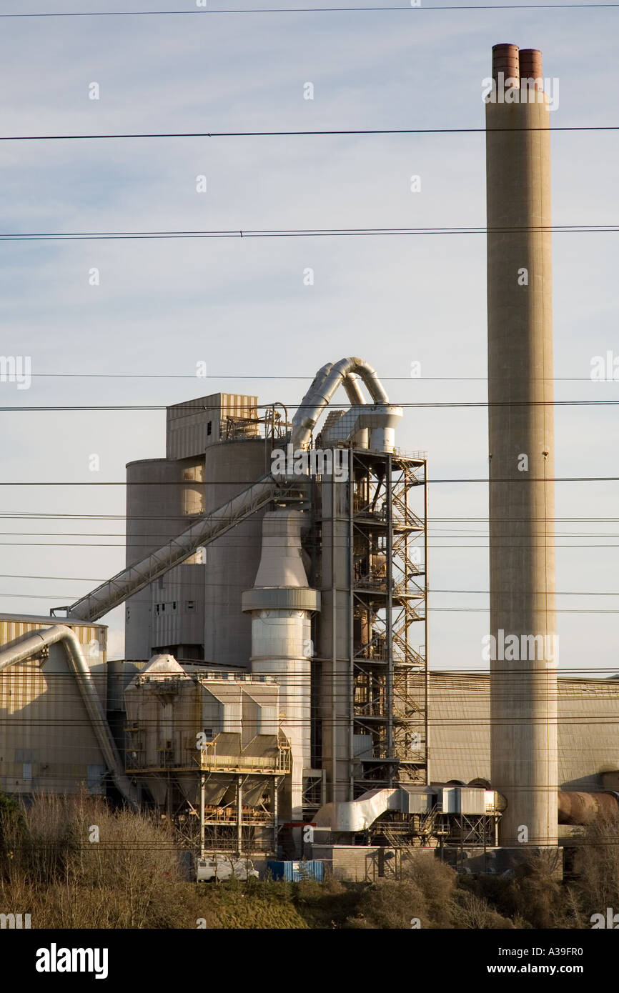 Blue Circle Cement Works showing the tall chimney at Aberthaw with ...