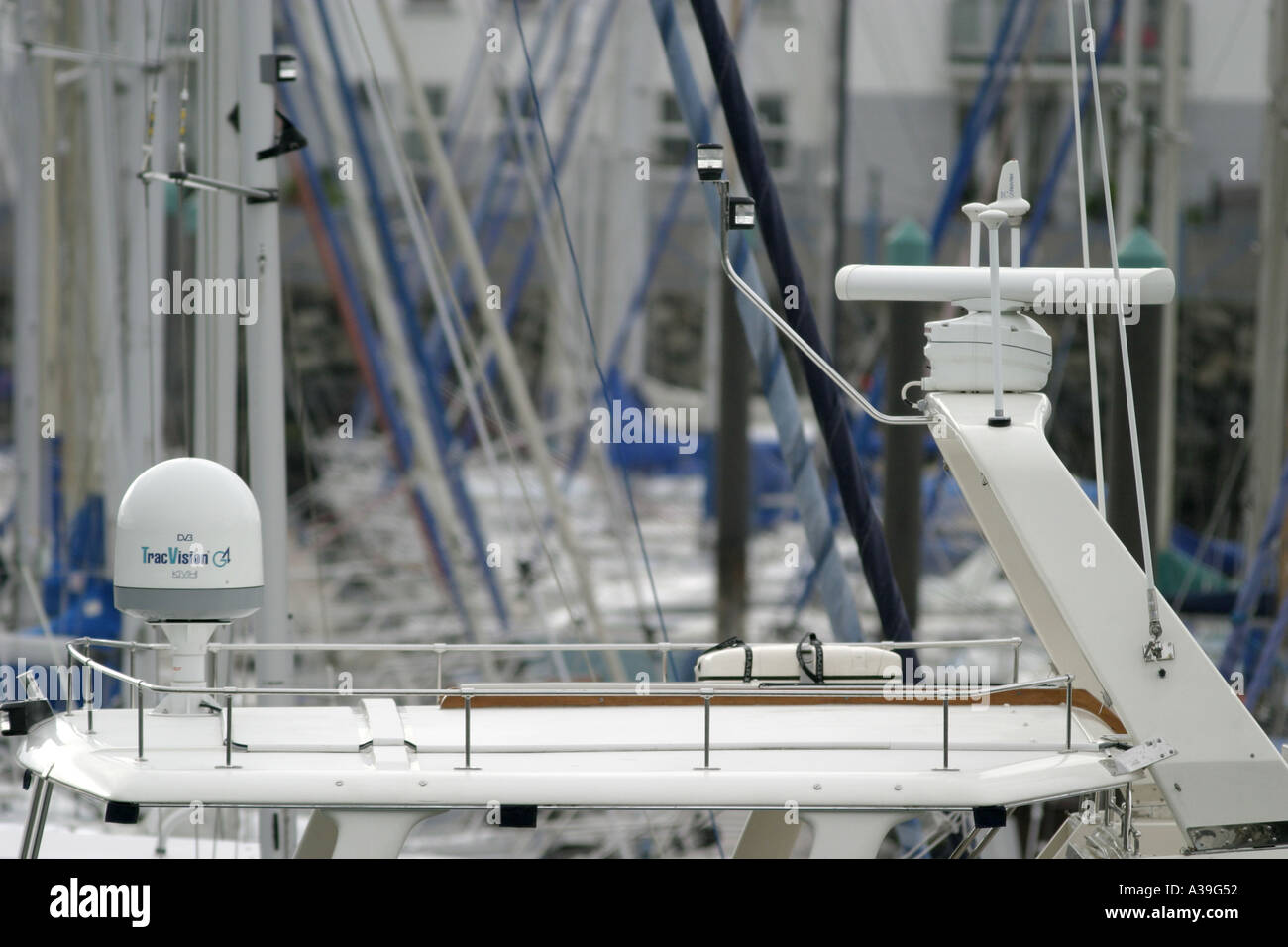 yacht roof showing radome and radar masts carrickfergus marina county ...