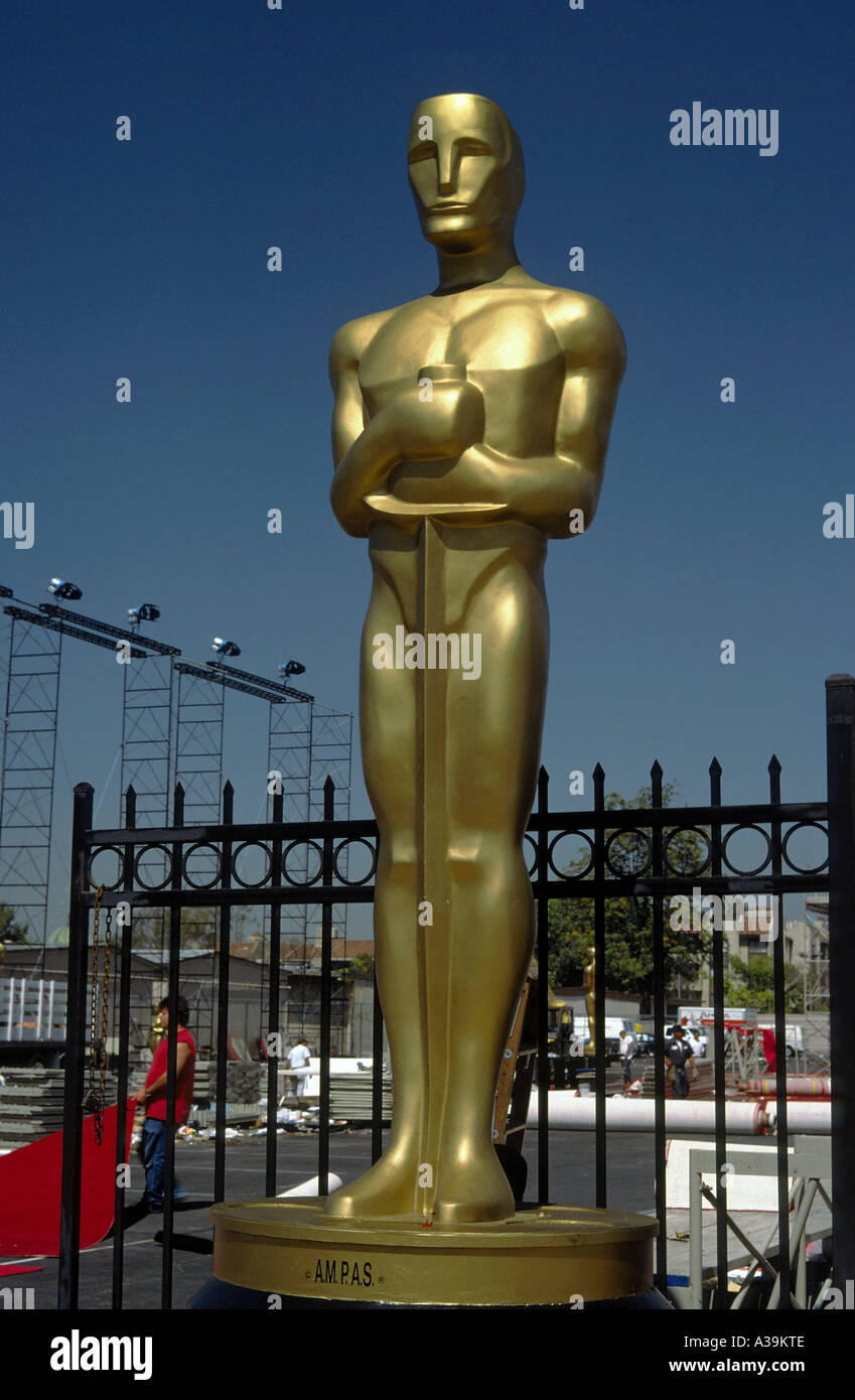 Angled view of Oscar statue placed outside location where Academy ...