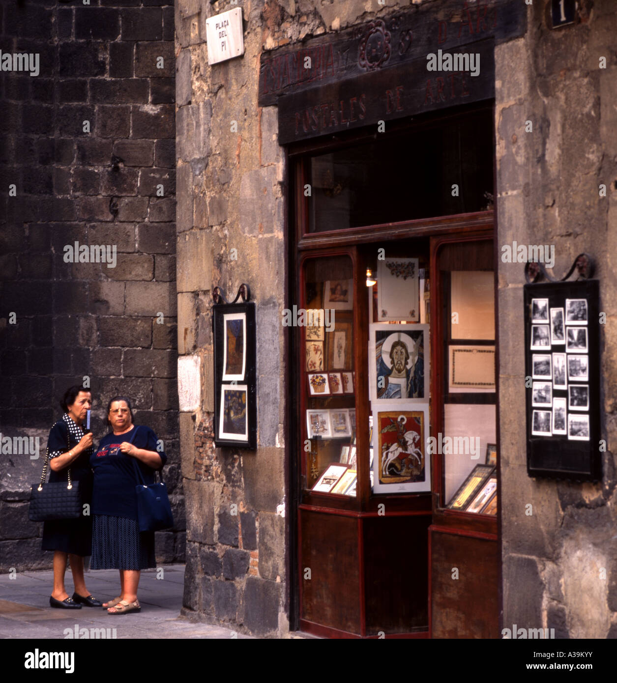 Religeous artifact shop Place de Pi Barcelona Spain Stock Photo - Alamy