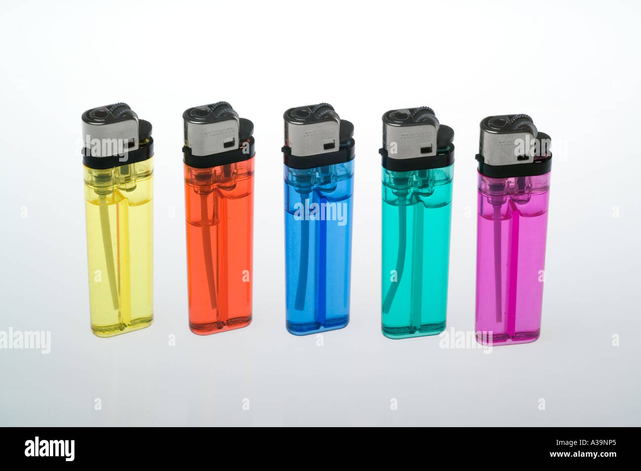 disposable cheap colourful plastic cigarette lighters Stock Photo - Alamy