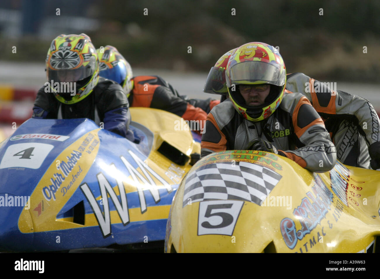 two Sidecar racers head on at demonstration Motorcycle and motorsport ...