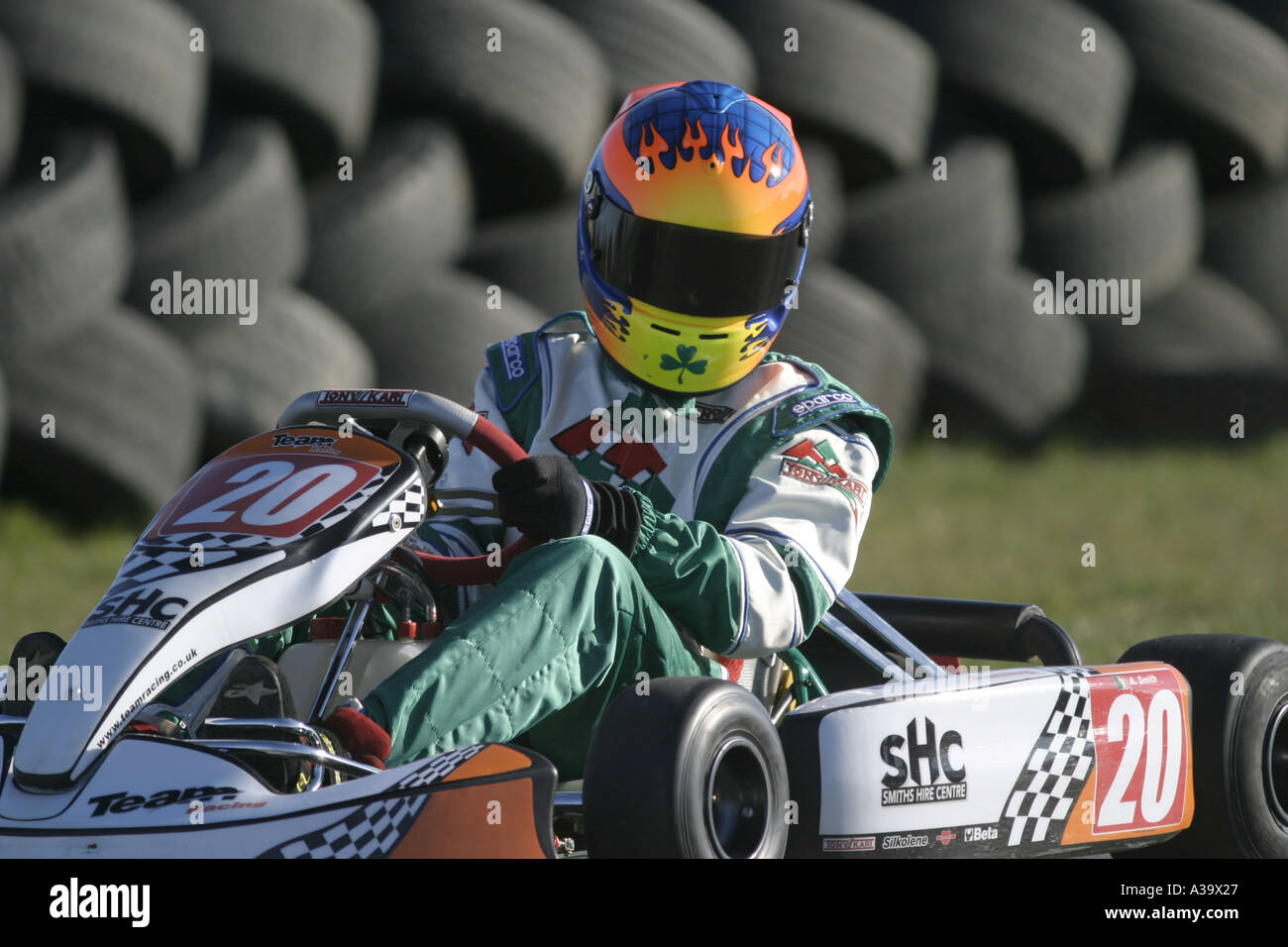 Junior Rotax kart driver pulling into the pit lane Nutts Corner ...