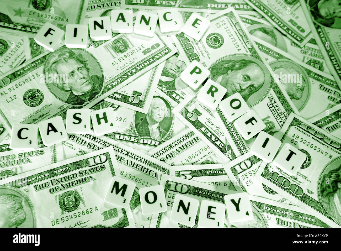 Financial words on top of US paper currency Stock Photo - Alamy