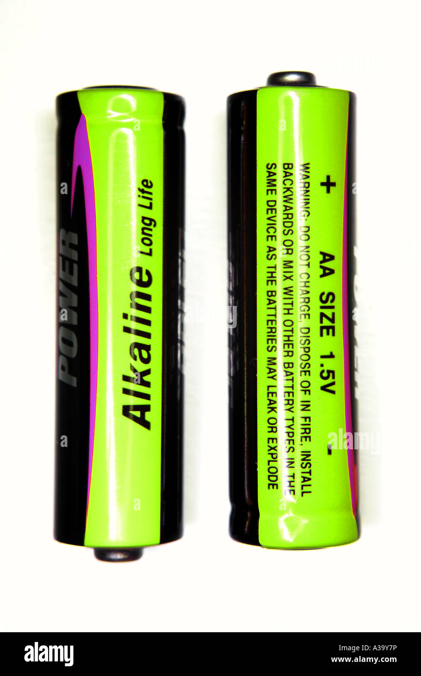 Two AA Batteries isolated on a white background Stock Photo - Alamy