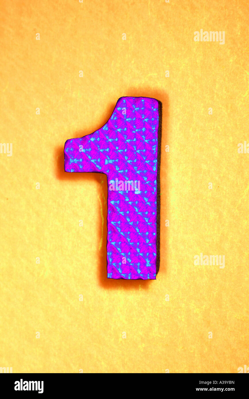 Purple number one on orange background Stock Photo - Alamy