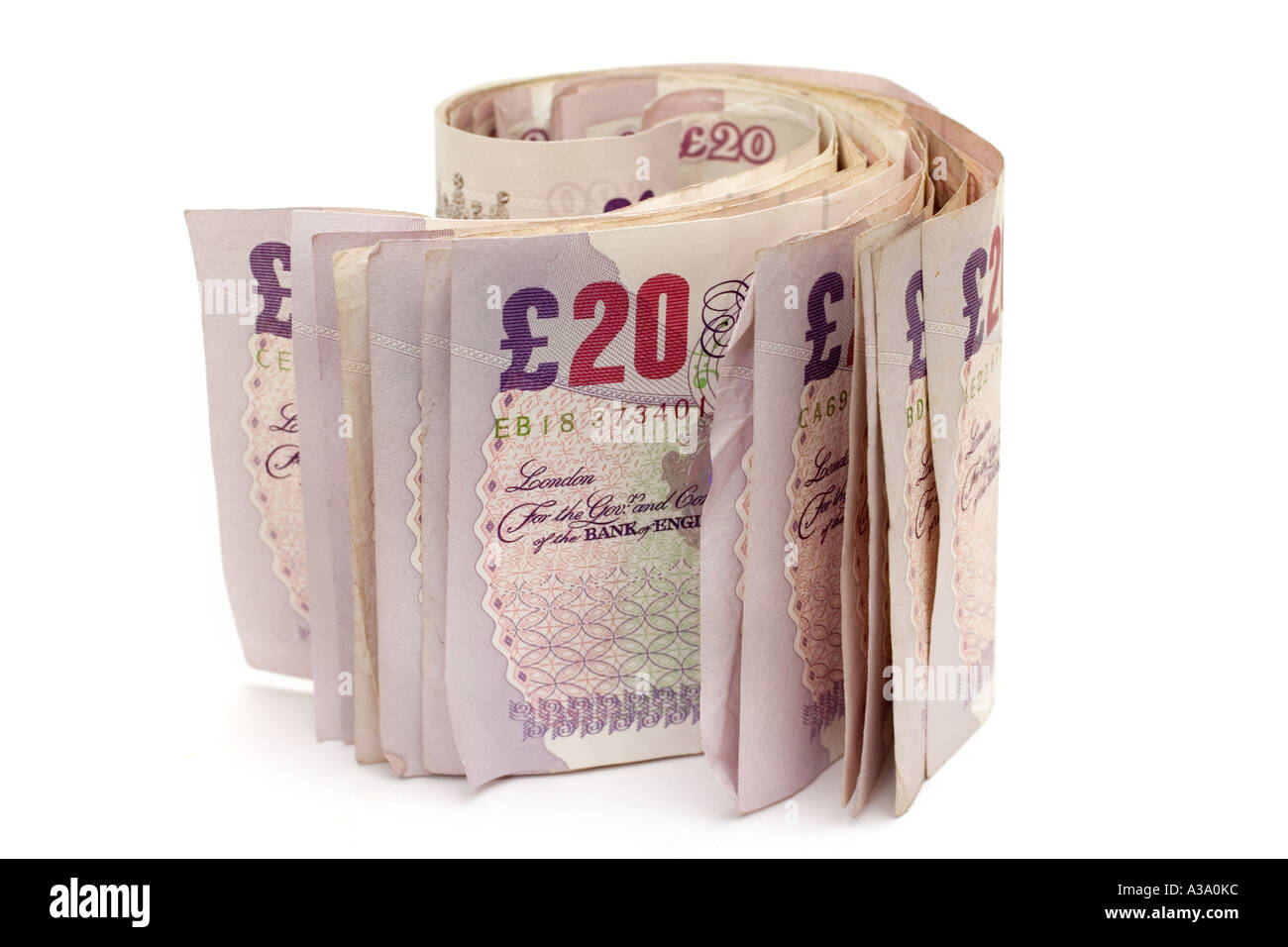 One Hundred Pounds In Twenty Pound Notes On White Background Stock ...
