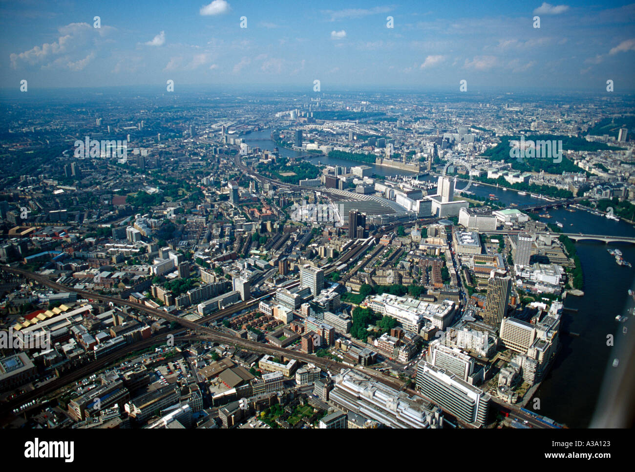 Central London from above the river Thames with London Eye Stock Photo ...