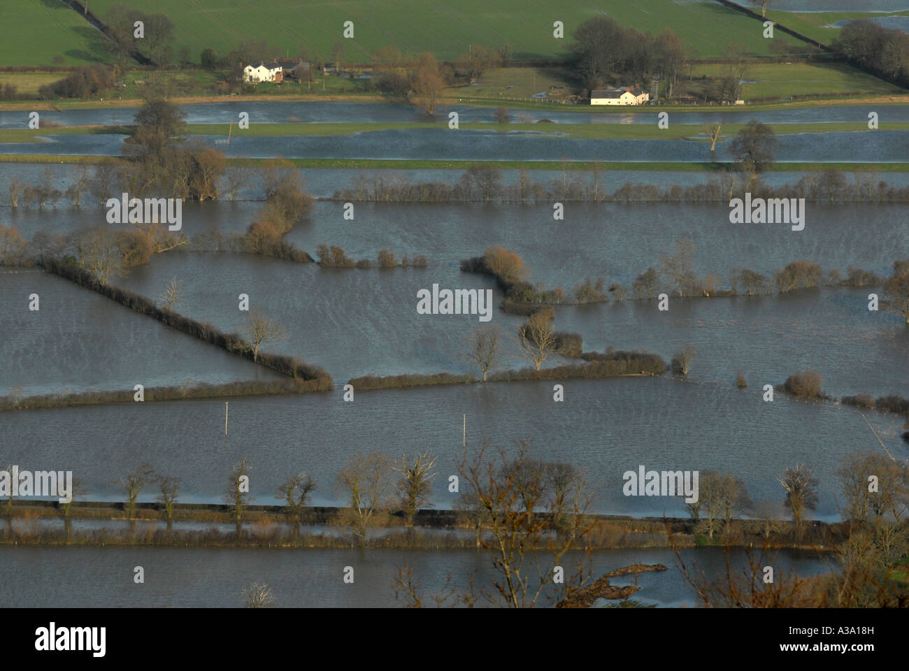 Flooded farmland under the Breidden Hills Montgomeryshire UK Stock ...
