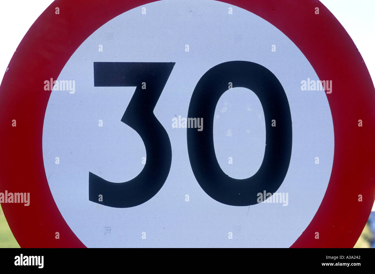 April 2001 A 30mph The urban speed limit in Ireland sign in the village ...