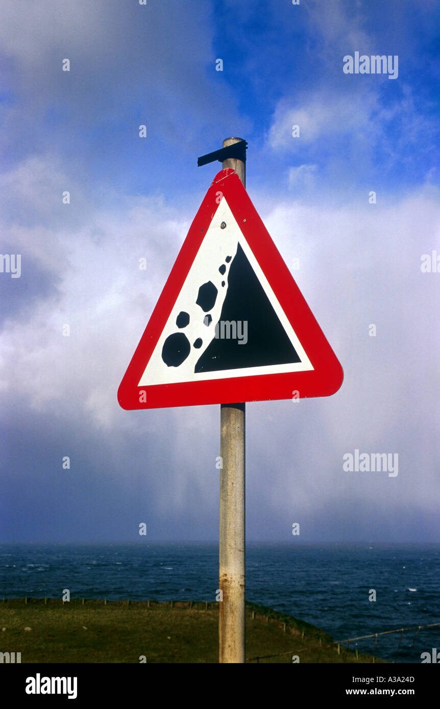 March 2001 Antrim Northern Ireland A roadsign warning of falling rock ...