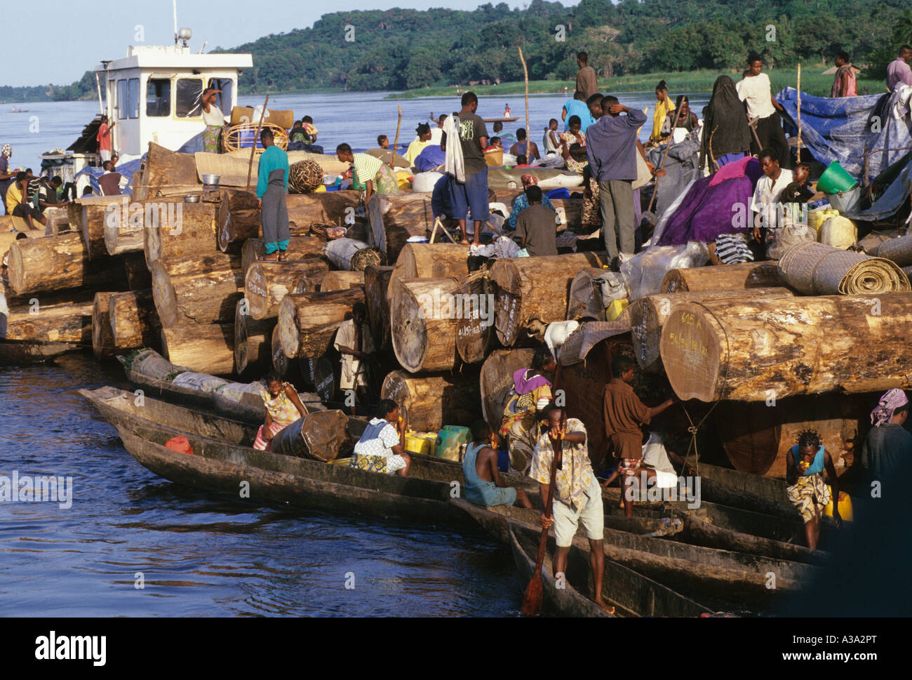 log barge congo river Stock Photo - Alamy