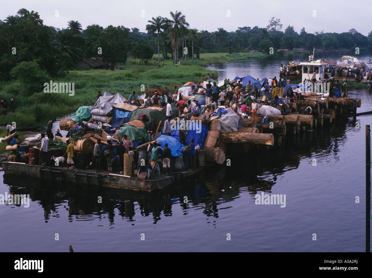 log barge congo river Stock Photo - Alamy