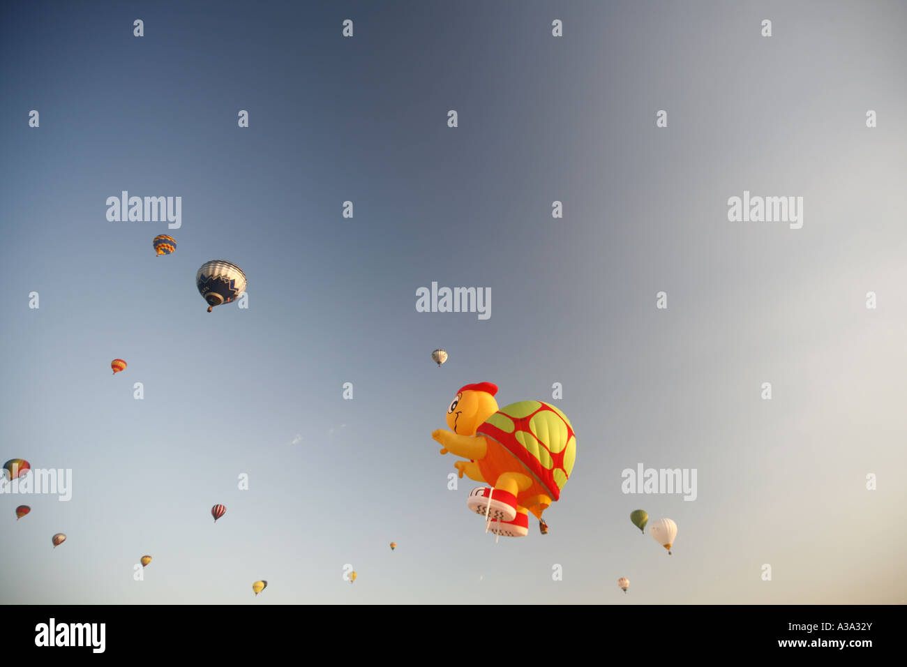 Hot air balloons taking off during Dubai balloon festival Stock Photo ...