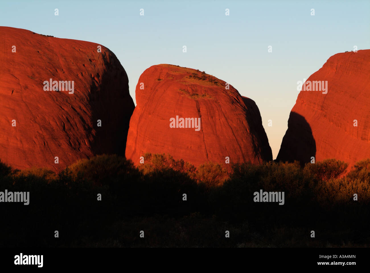 Round domes known as Kata Tjuta or The Olgas at dusk in Uluru Kata ...