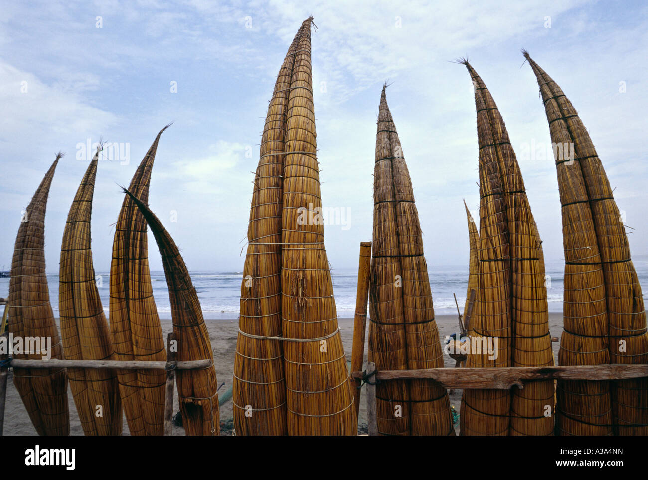 Totora boats - Huanchaco, La Libertad, PERU Stock Photo - Alamy