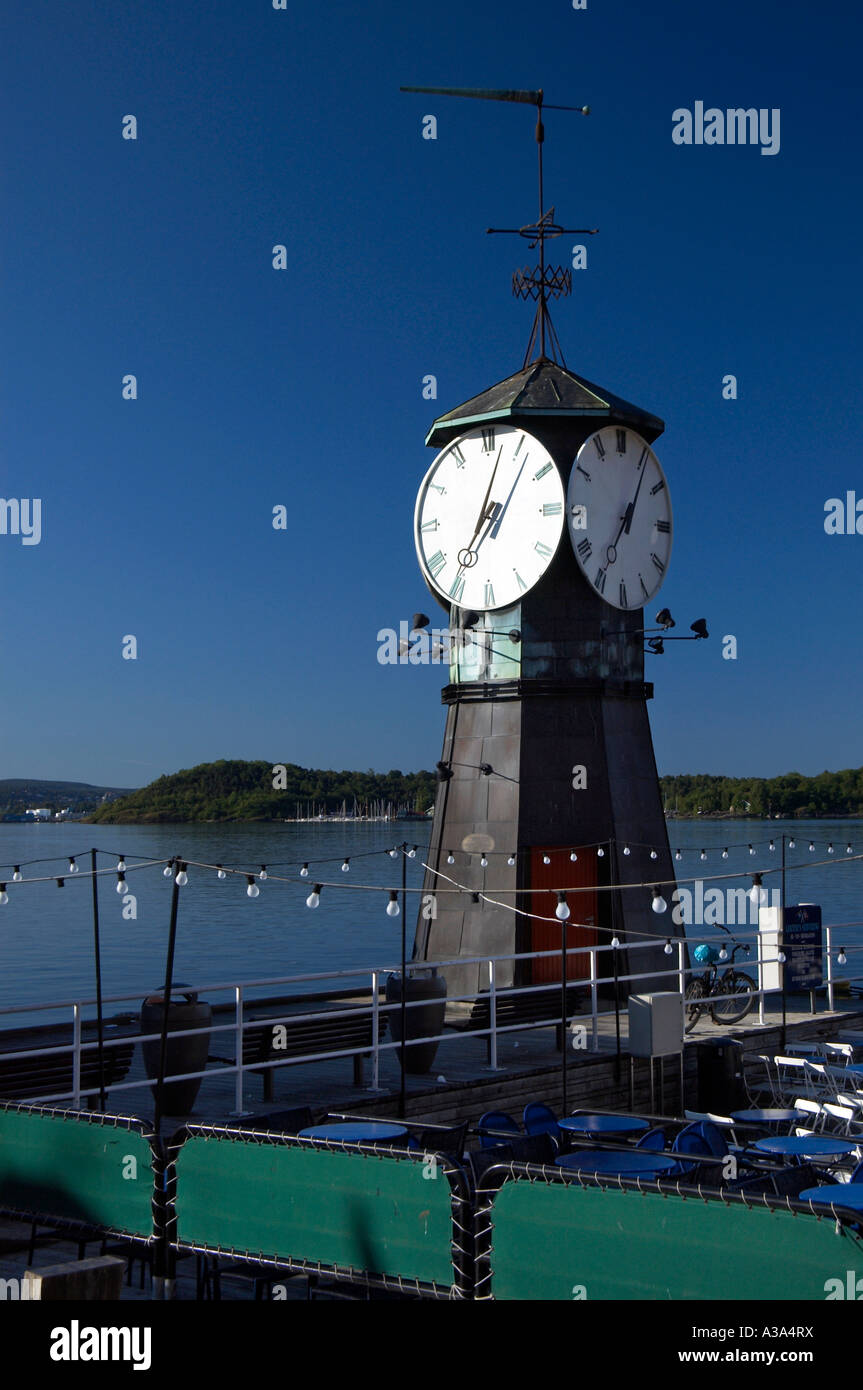 A clock tower on Aker Brygge embankment Stock Photo - Alamy