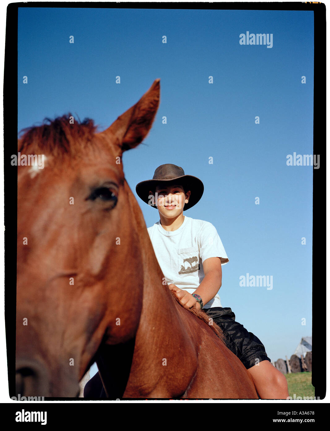 Boy riding bareback on horse hi-res stock photography and images - Alamy
