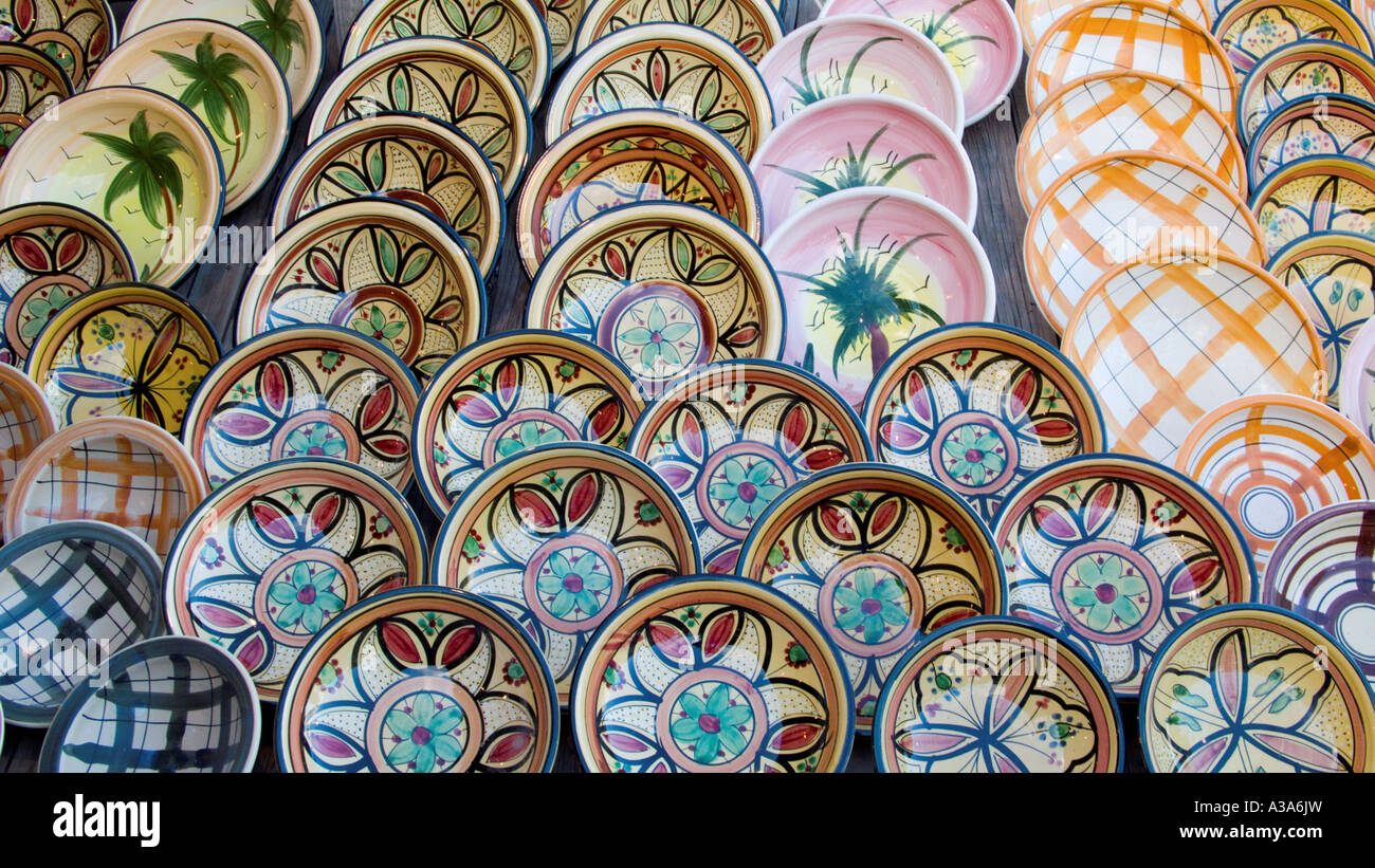 Display of colourful Gharyan pottery for sale Libya Stock Photo - Alamy