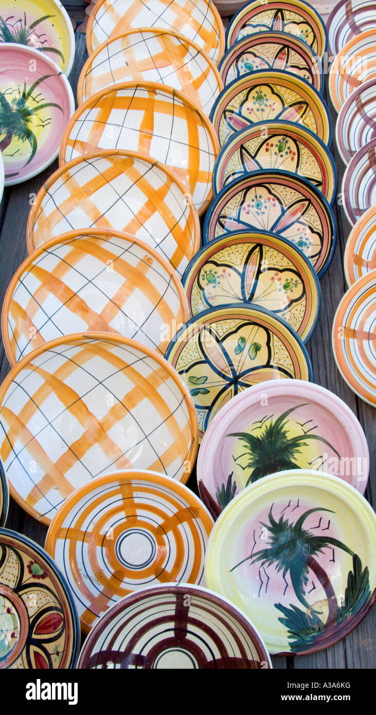 Display of colourful Gharyan pottery for sale Libya Stock Photo - Alamy