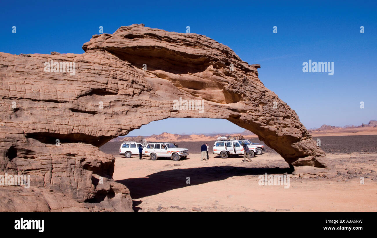 Four wheel drive safari in the Akakus Mountains Libya Stock Photo - Alamy