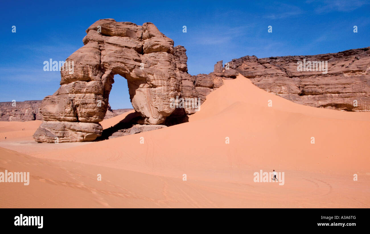 Natural arch rock formation in the Akakus Mountains Libya Stock Photo ...
