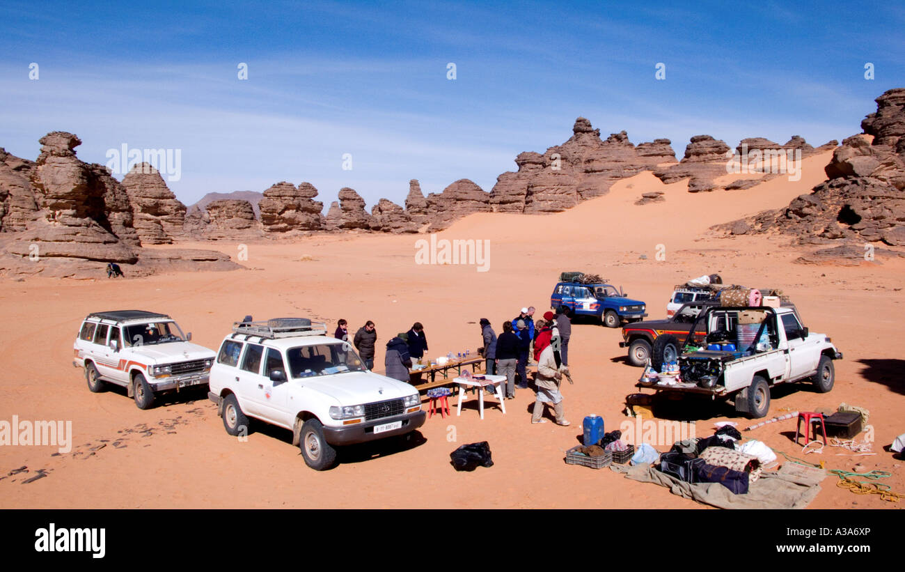 Four wheel drive safari in the Akakus Mountains Libya Stock Photo - Alamy