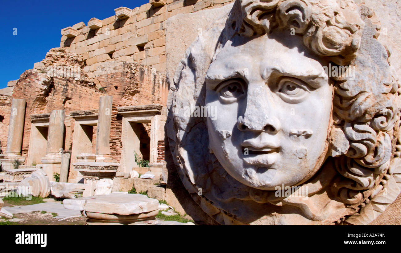 Sculpted Medusa head at the Forum of Severus Leptis Magna Libya Stock ...