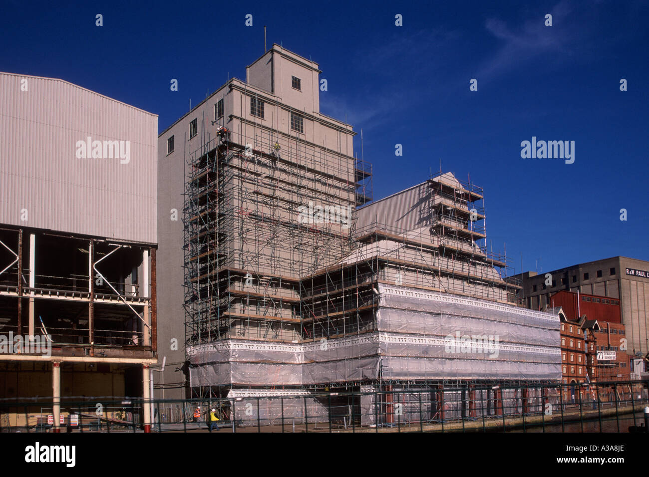 Demolition scaffolding old industrial buildings being demolished ...