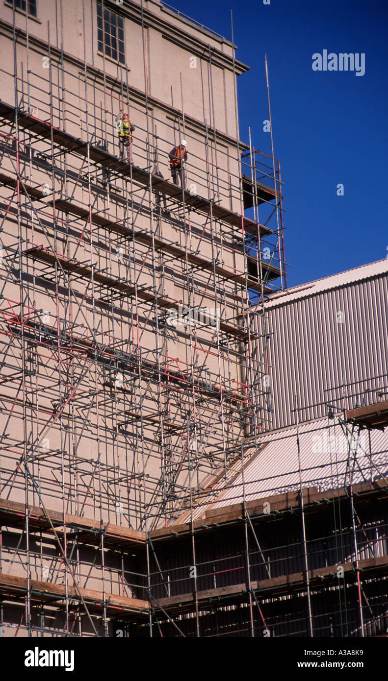 Demolition scaffolding old industrial buildings being demolished ...