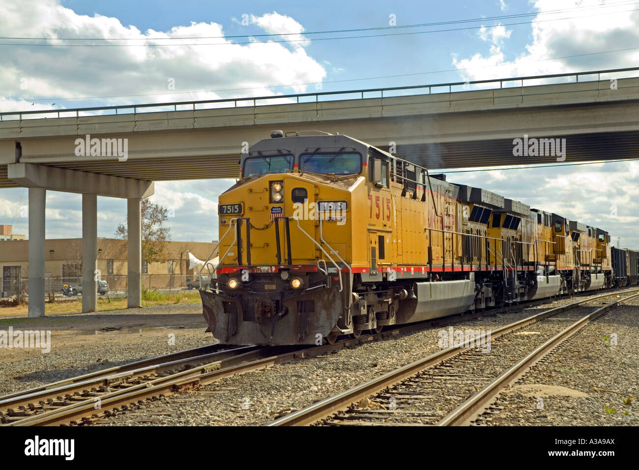 Union Pacific train under bridge Stock Photo - Alamy