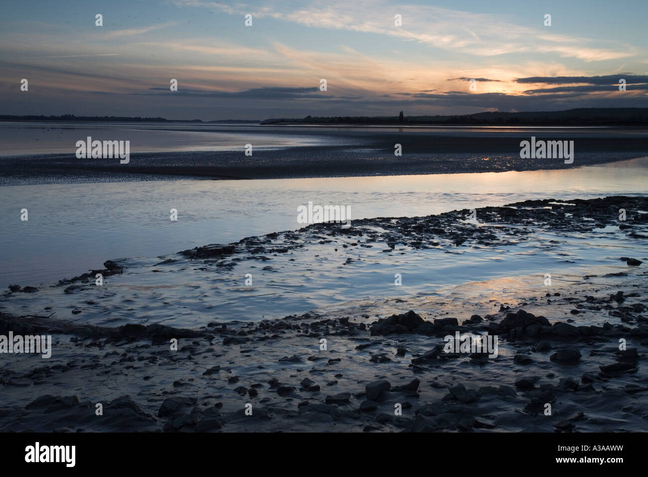 Low tide on the River Severn at dusk Fretherne, Gloucestershire, UK ...