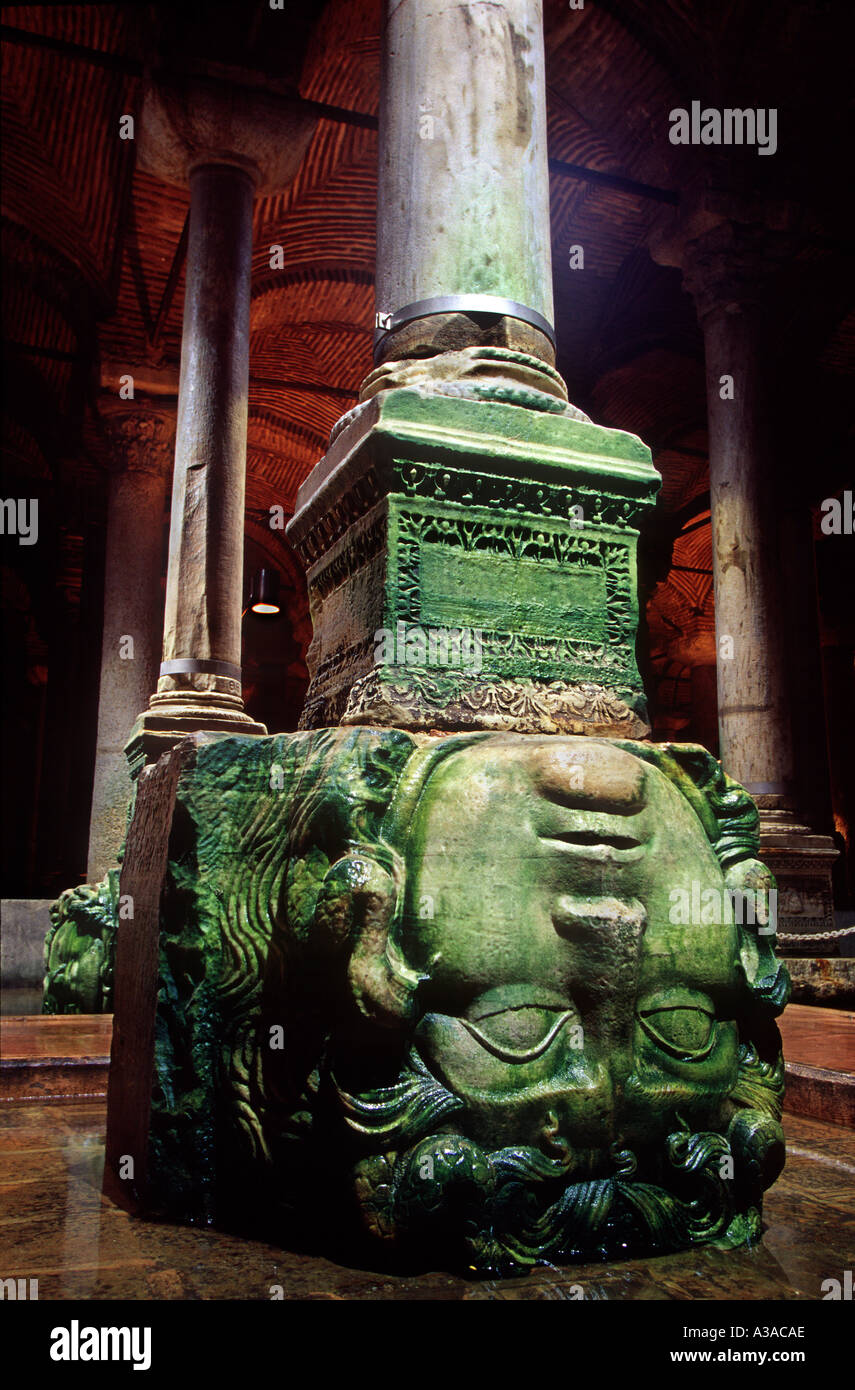 Upside down Medusa head marble sculpture used as a column base in the ...