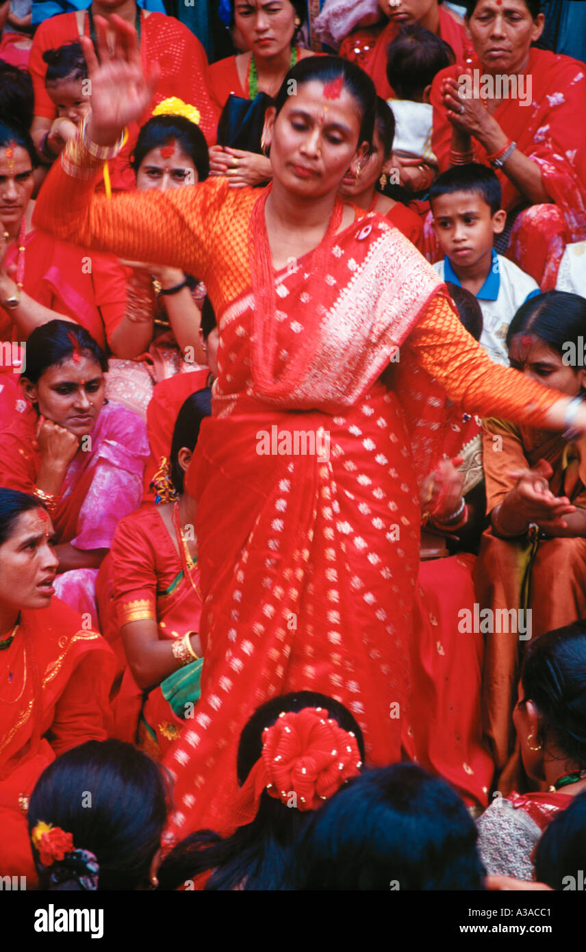 Woman dancing at Teej Festival Durbar Square Kathmandu Nepal Stock ...