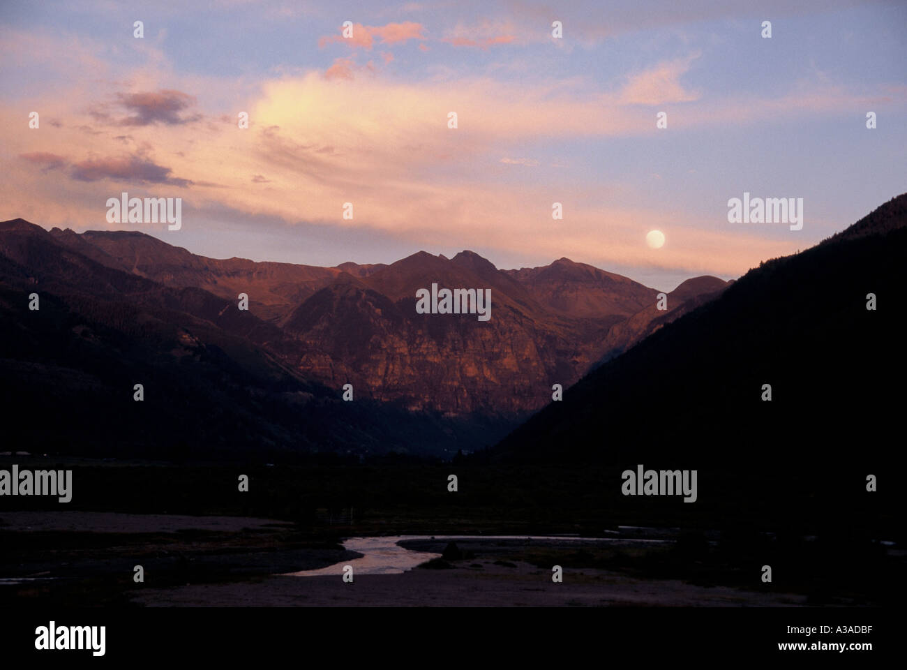 Moonrise sunset San Juan Range Rocky Mountains Telluride Colorado U S A ...