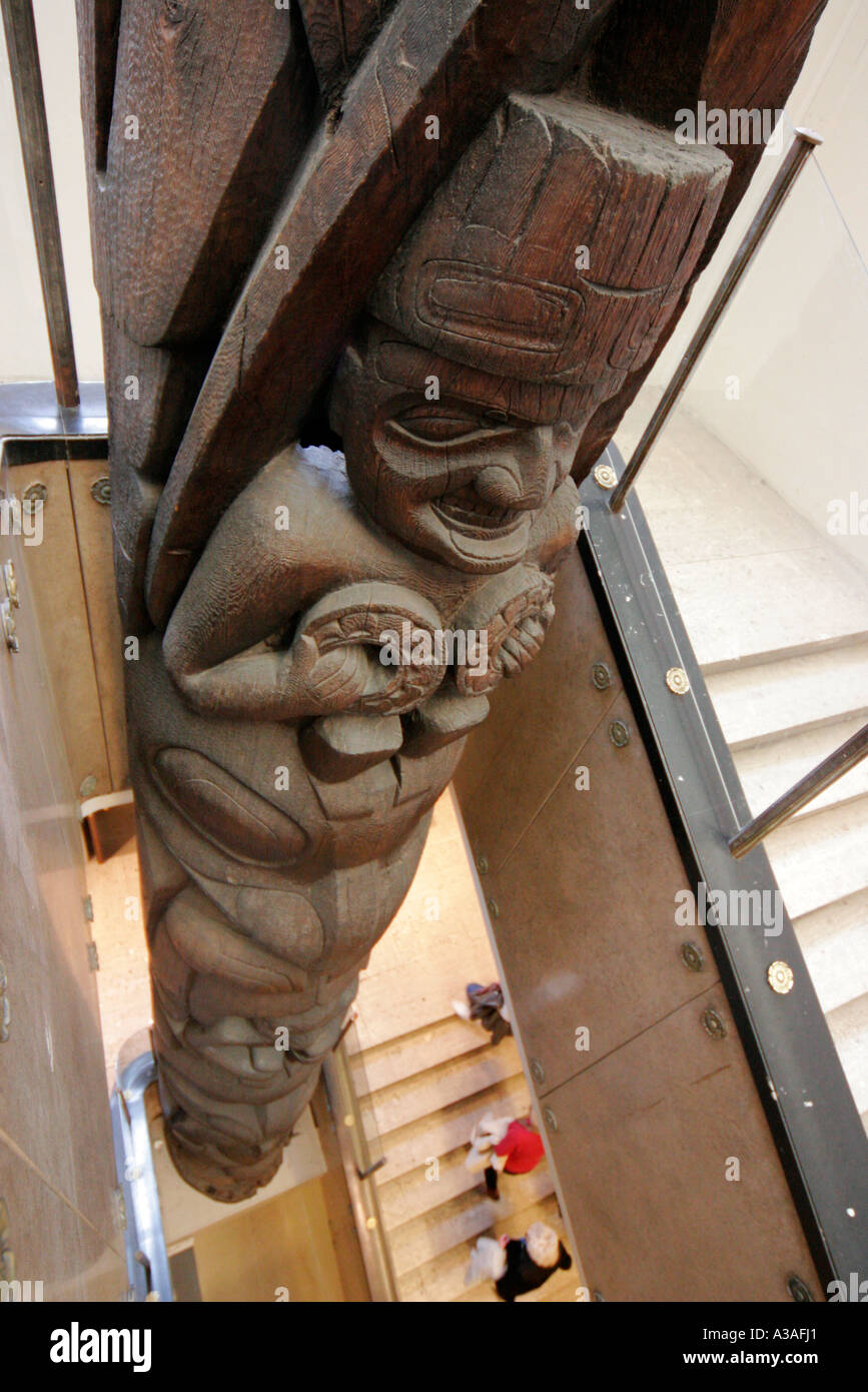 Native American totem pole in a stairwell of the British Museum London ...