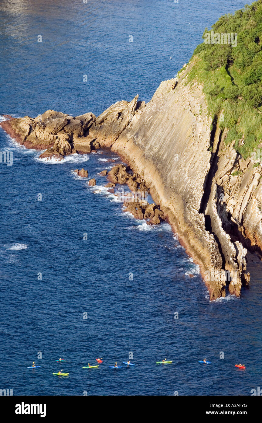 Spain Basque Country San Sebastian Bay Kayaking near Rocky Peninsular ...