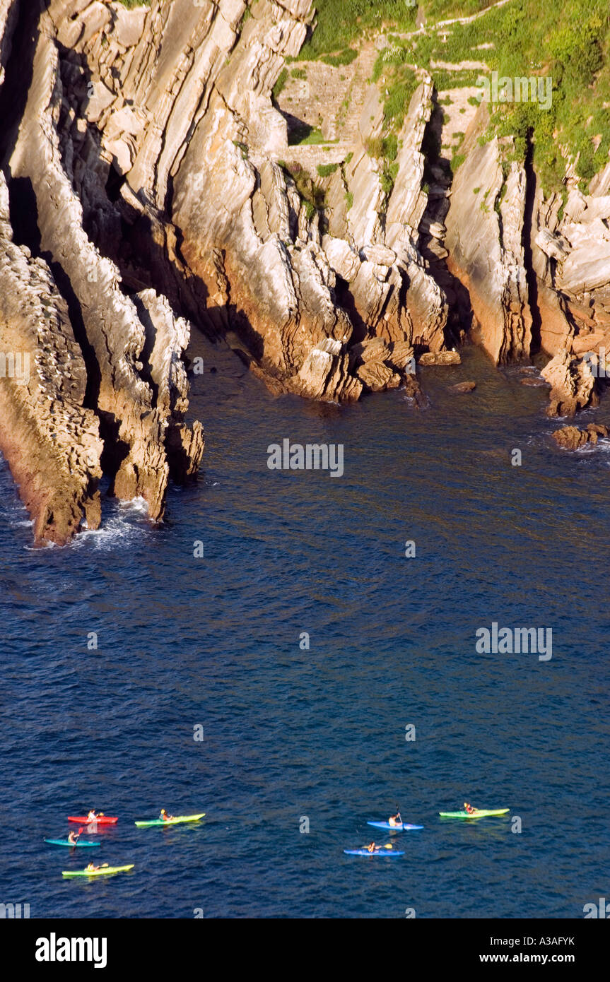Spain Basque Country San Sebastian Bay Kayaking near Rocky Peninsular ...